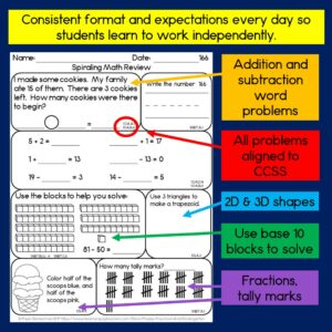 Math Spiral Review Daily Worksheets Morning Work Homework Bundle 1st ...