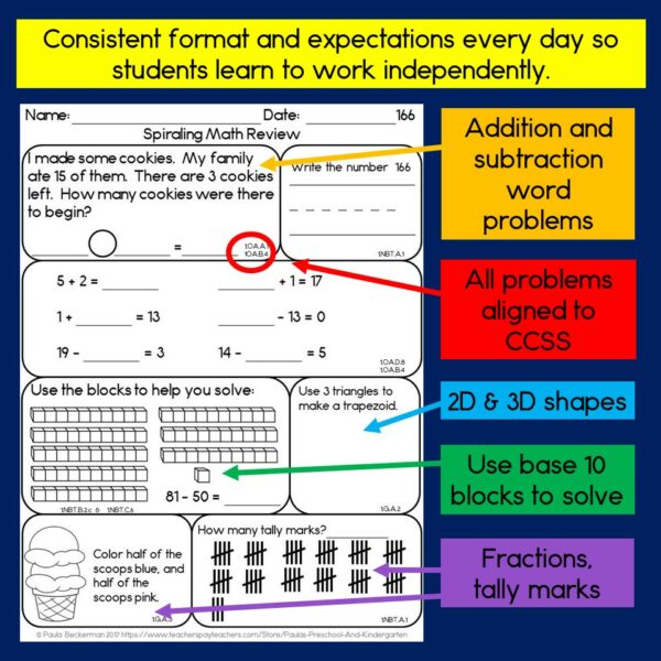 Math Spiral Review Daily Worksheets Morning Work Homework Bundle 1st ...