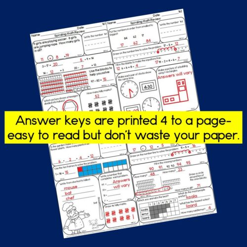 Math Spiral Review Daily Worksheets Morning Work Homework Bundle 1st ...