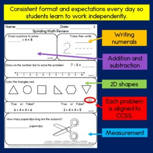 Math Spiral Review Daily Worksheets Morning Work Homework 1st Grade ...
