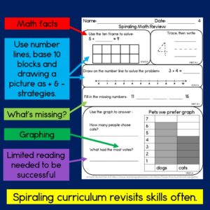 Math Spiral Review Daily Worksheets Morning Work Homework 1st Grade ...