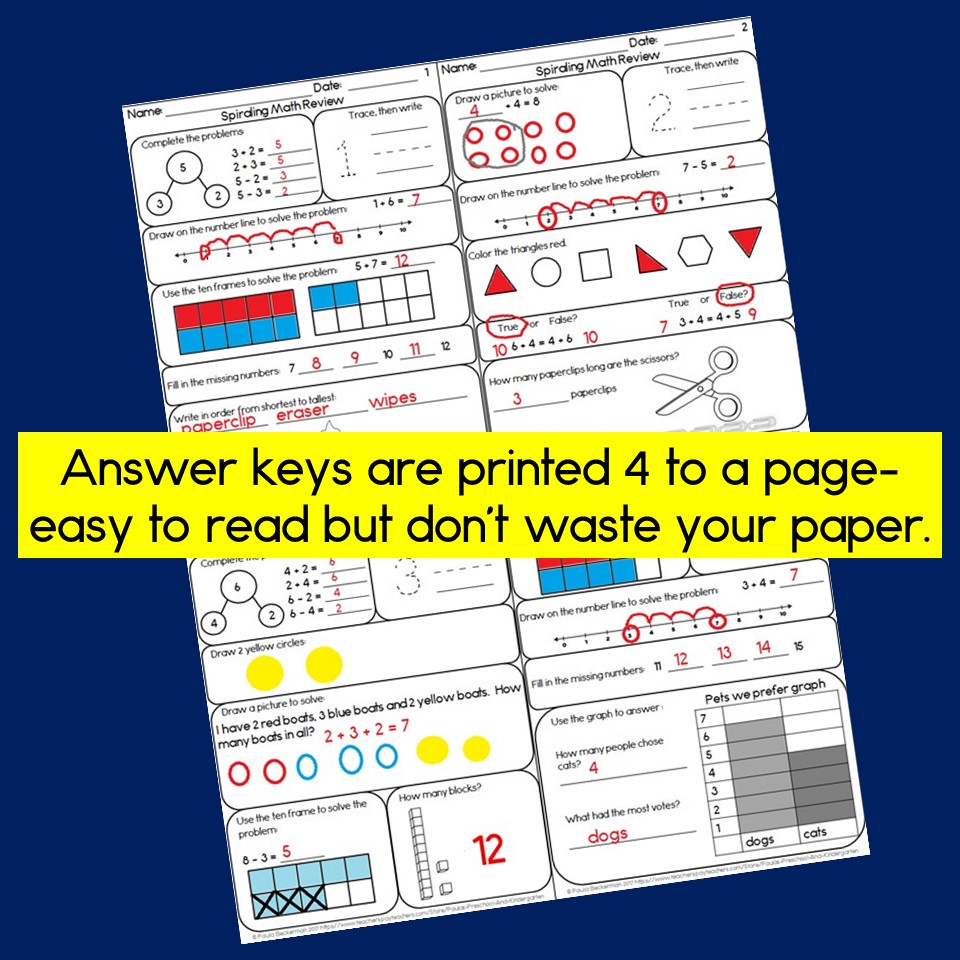 Math Spiral Review Daily Worksheets Morning Work Homework 1st Grade ...