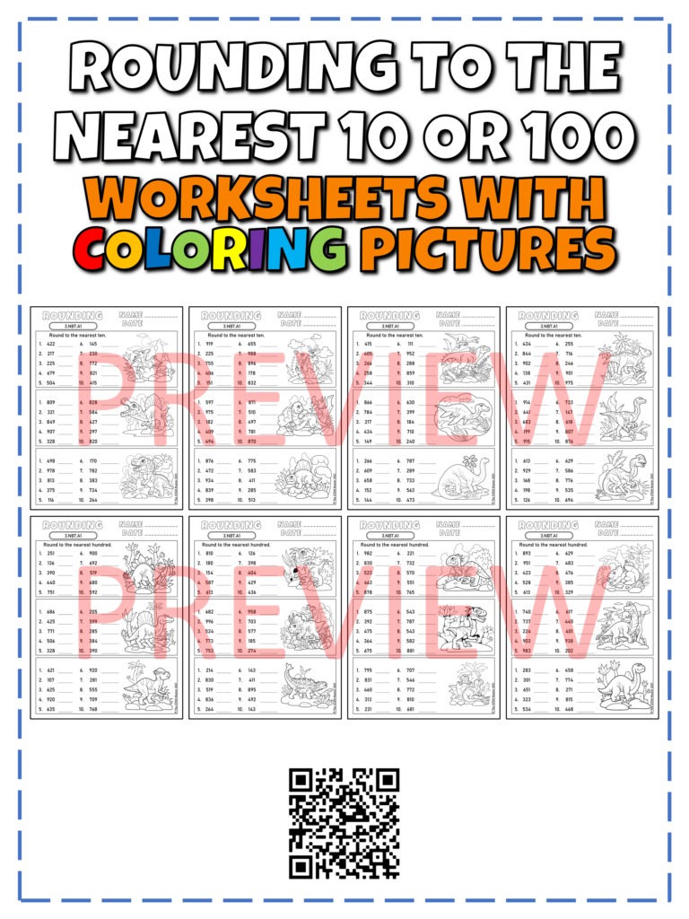 Rounding to the Nearest 10 or 100 3.NBT.A1 Worksheets with Coloring ...