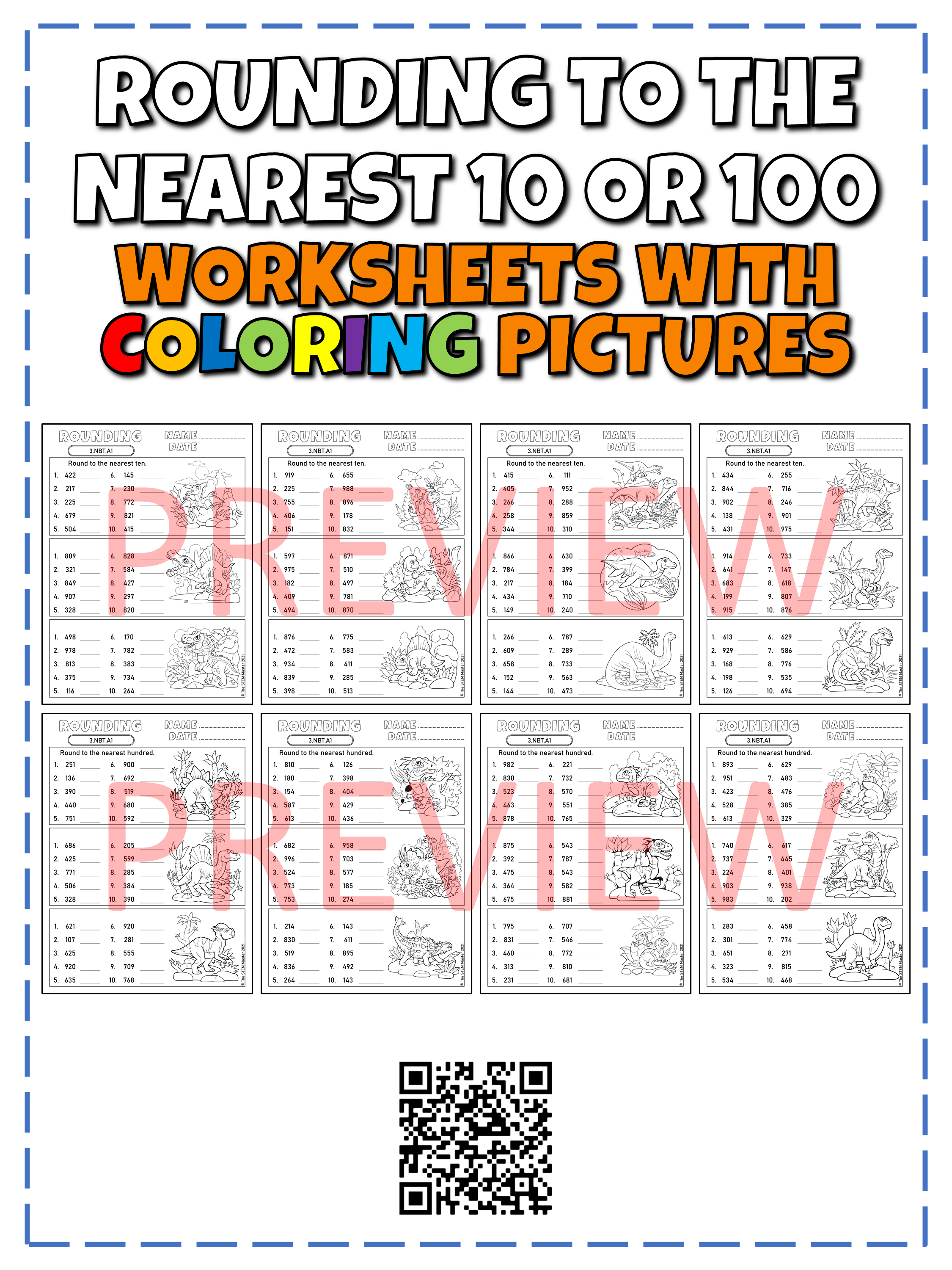 Rounding to the Nearest 10 or 100 3.NBT.A1 Worksheets with Coloring ...