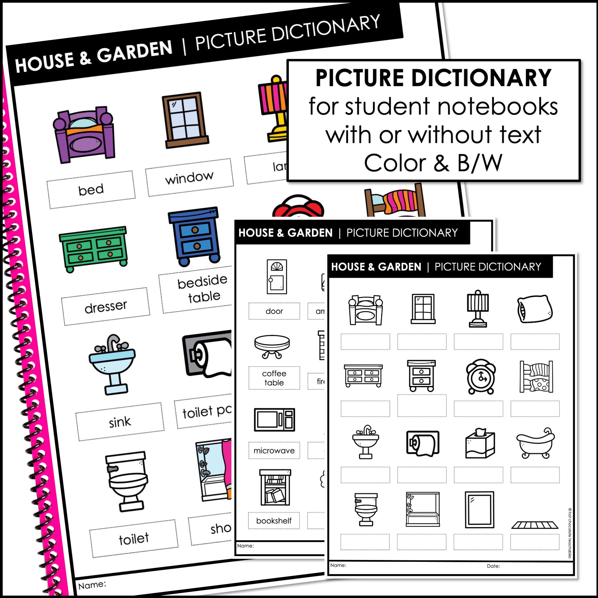 House, Furniture & Garden Vocabulary Activities | Mini-Book & Worksheet ...