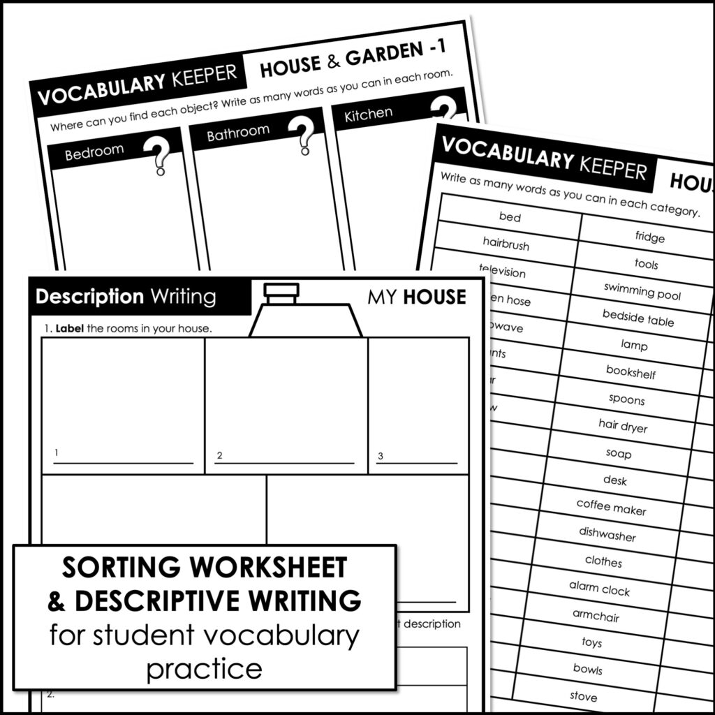 House, Furniture & Garden Vocabulary Activities | Mini-Book & Worksheet ...