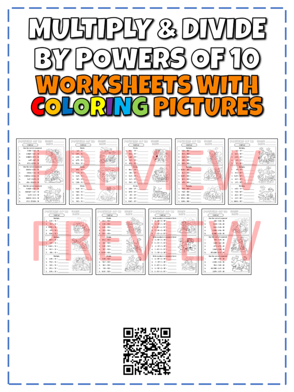 Multiply and Divide by Powers of 10 5.NBT.2 worksheets with Coloring ...