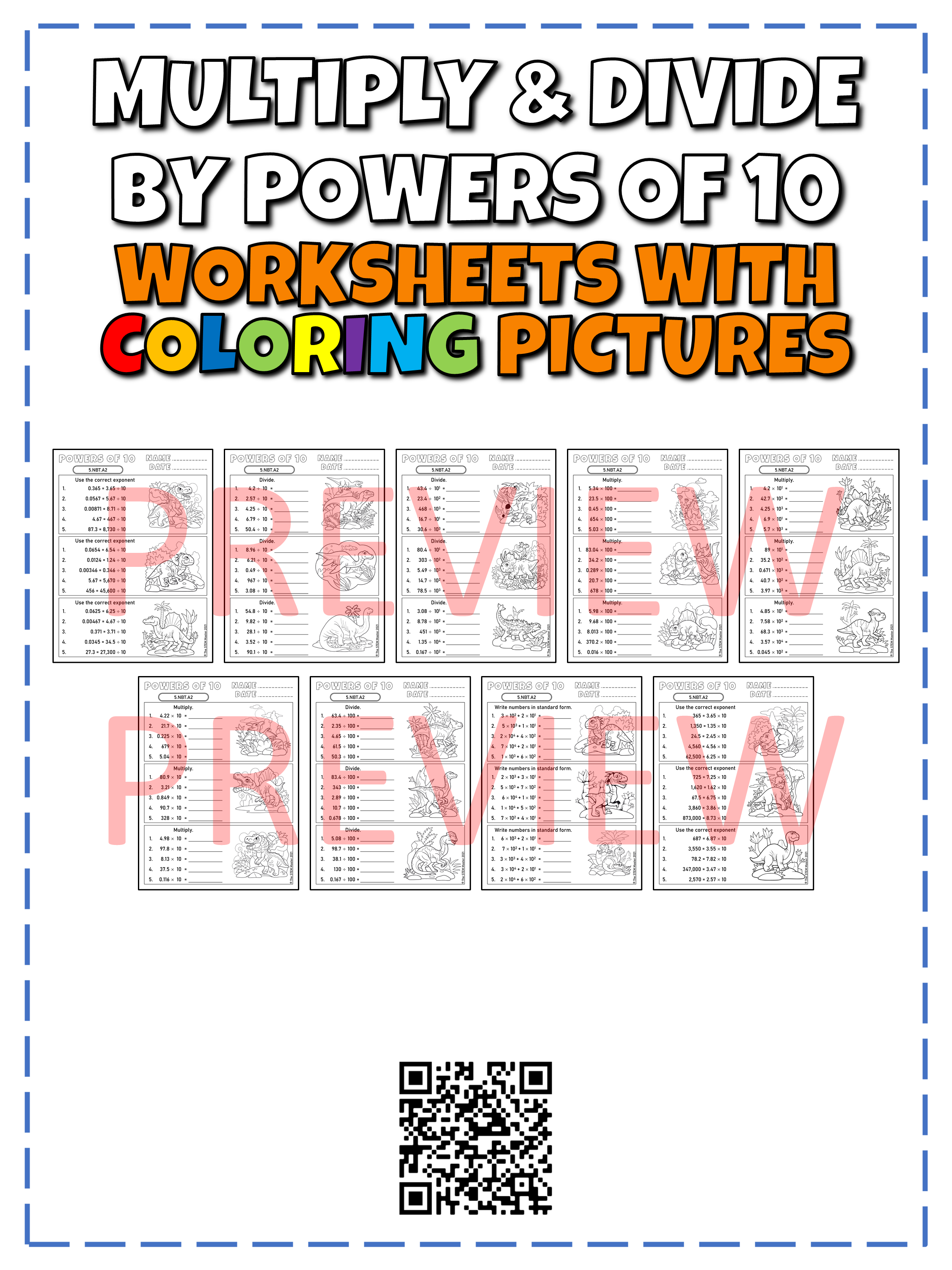 Multiply and Divide by Powers of 10 5.NBT.2 worksheets with Coloring ...