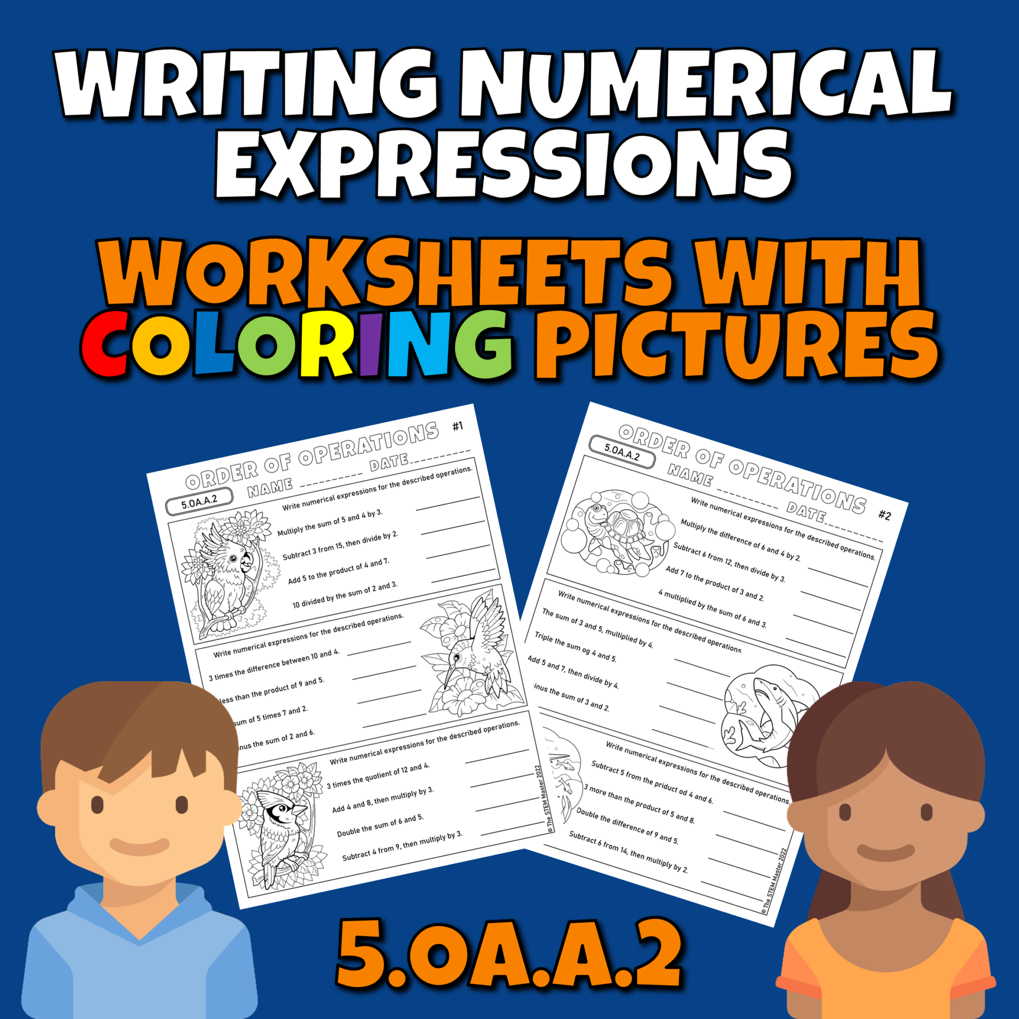 Grade 5 Math Writing Numerical Expressions 5.OA.2 Coloring Worksheets ...