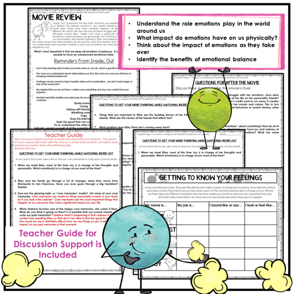 Movie Guide | Inside Out Movie Activities | Social Emotional Learning ...