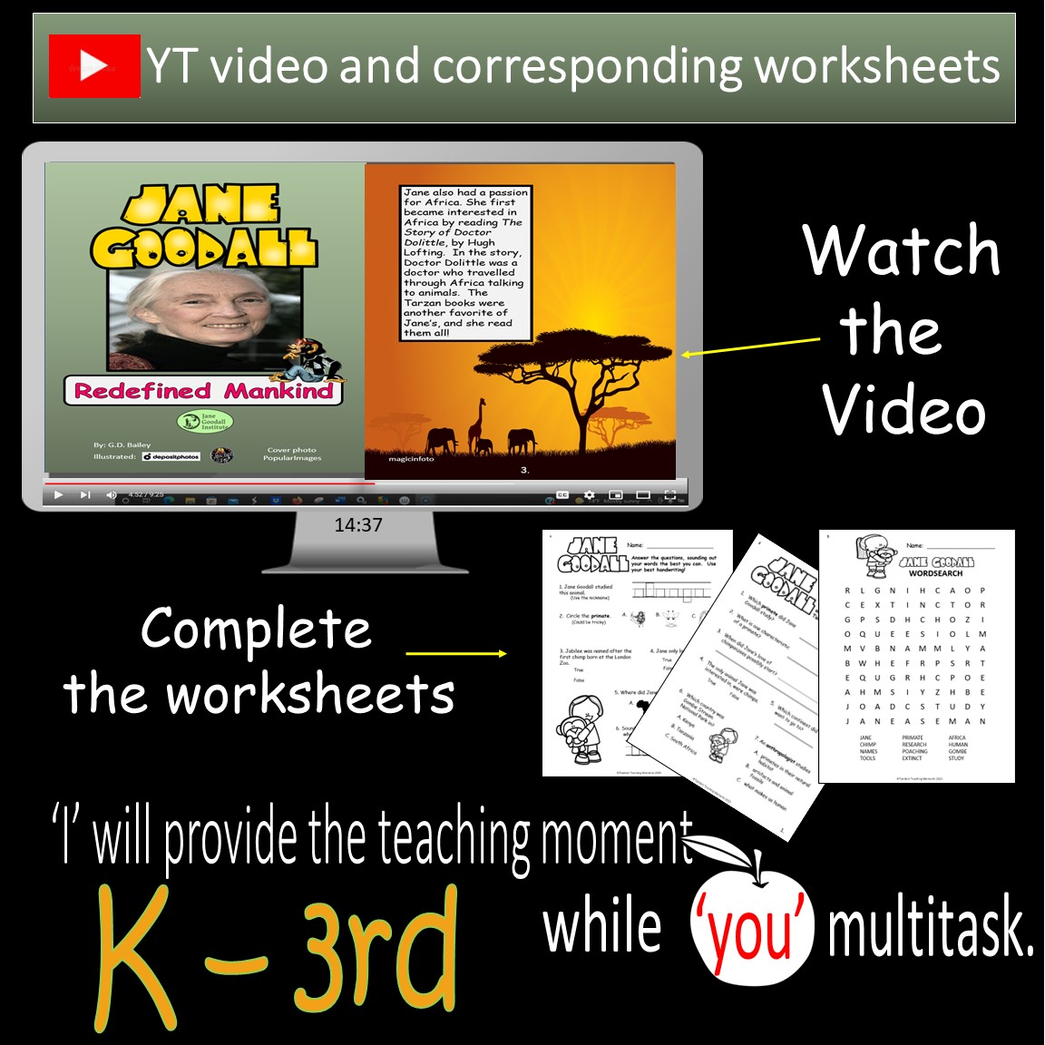 Jane Goodall K-3rd Teaching Video & Worksheets | Made By Teachers