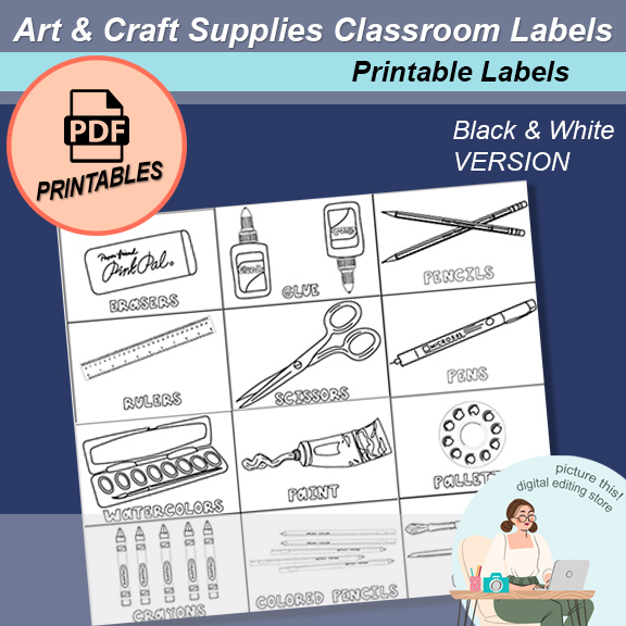 Art Supply Labels for Organizing Classroom Crafts Bins Printable BLACK ...