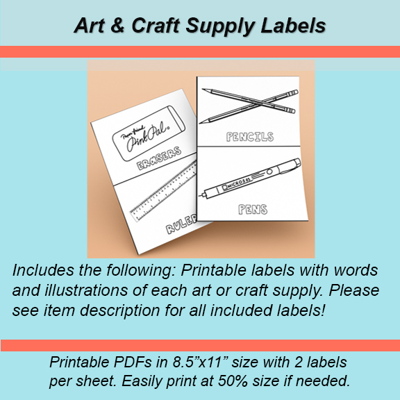 Art Supply Labels for Organizing Classroom Crafts Bins Printable BLACK ...
