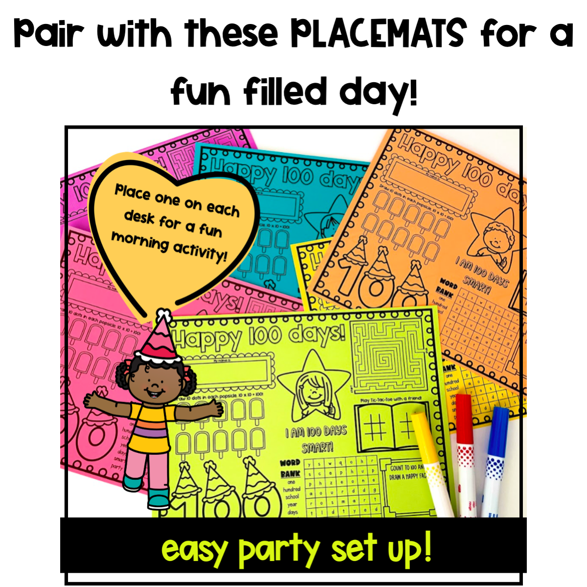 100th Day of School Placemat l One Hundred Days Activity Mat l 100 Days ...