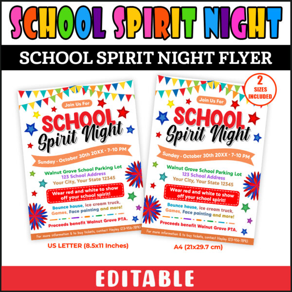 Editable School Spirit Night Template, School Pto Pta Night Event Flyer ...
