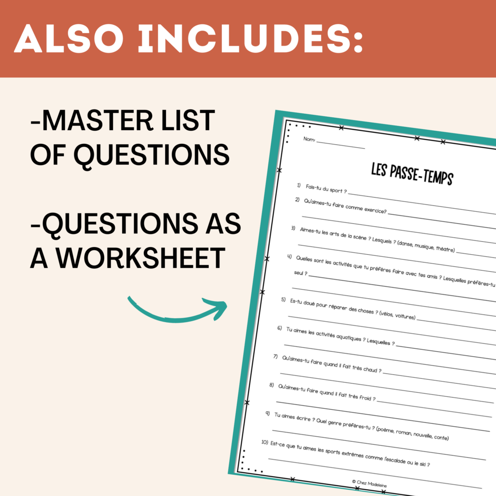 Cartes de Conversation - Les Passe-temps A1/A2 | Made By Teachers