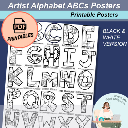 Artist Alphabet Posters ABCs Coloring Pages Art Class Printable Low Ink ...