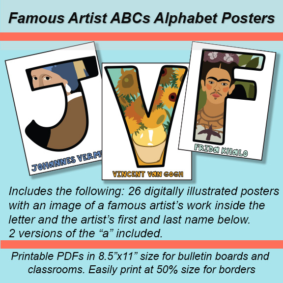 Artist Alphabet Posters ABCs Art Class Decorations Printable bulletin ...
