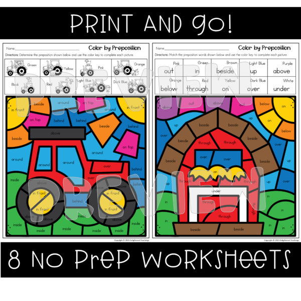 Farm Preposition Color by Code NO PREP Farm Preposition Coloring | Made ...