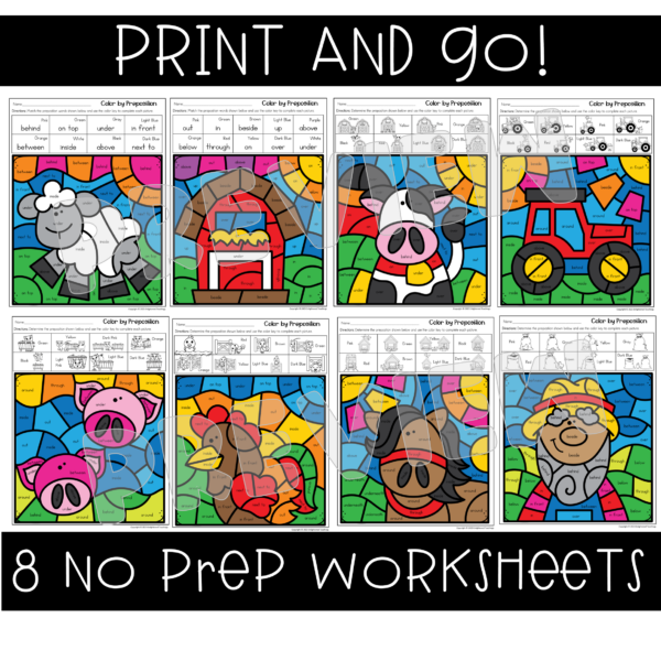 Farm Preposition Color by Code NO PREP Farm Preposition Coloring | Made ...