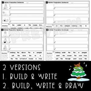 Winter Prepositions Sentence Building Worksheet Winter Prepositions ...