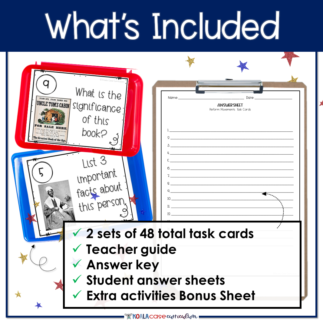 Reform Movements of the 1800s Task Cards Activity | Made By Teachers