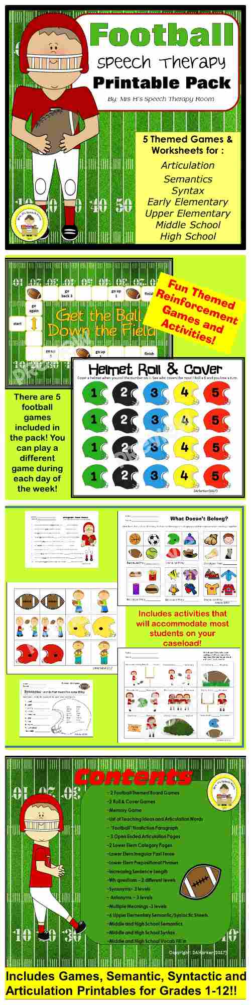 Football Theme Speech Therapy Printable Pack | Made By Teachers