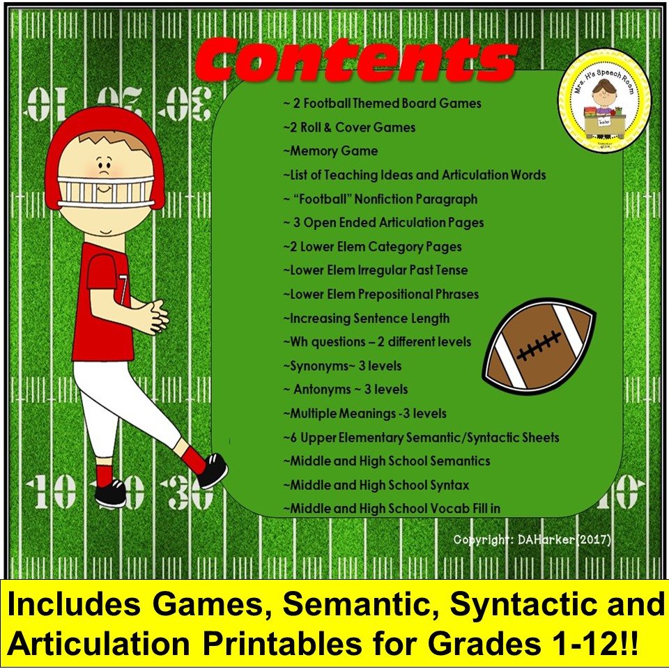 Football Theme Speech Therapy Printable Pack | Made By Teachers