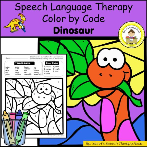 Dinosaur Speech Therapy Color By Number Grab and Go Activity | Made By ...