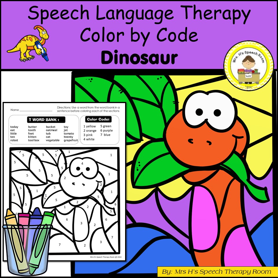 Dinosaur Speech Therapy Color By Number Grab and Go Activity | Made By ...