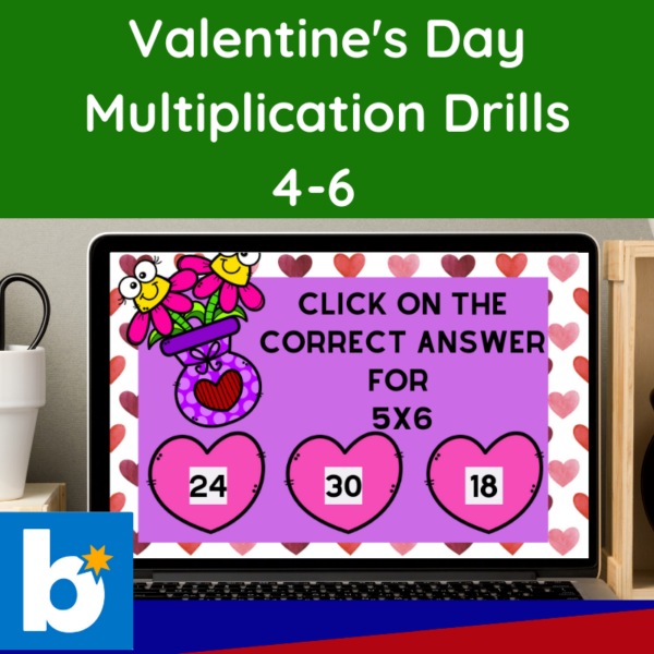 Valentine's Day Multiplication Drills 4-6 Boom Cards 3rd Grade Digital ...