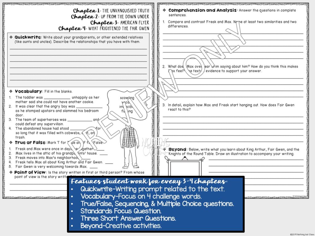 Freak the Mighty Novel Study Unit | Comprehension with Activities and ...