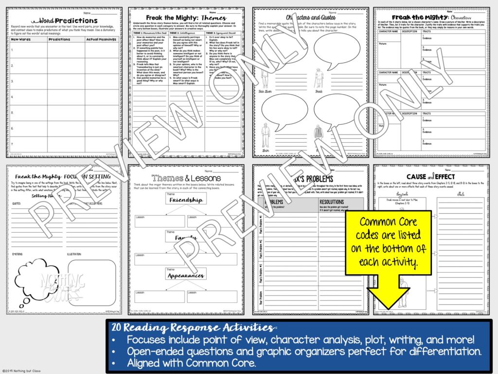 Freak the Mighty Novel Study Unit | Comprehension with Activities and ...