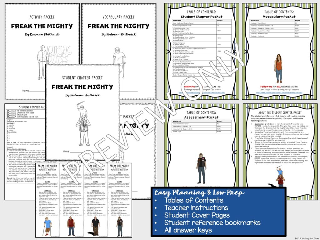Freak the Mighty Novel Study Unit | Comprehension with Activities and ...