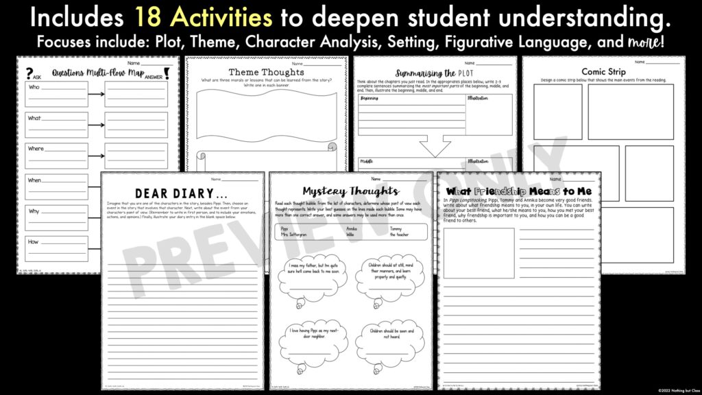 Pippi Longstocking Novel Study Unit | Comprehension with Activities and ...