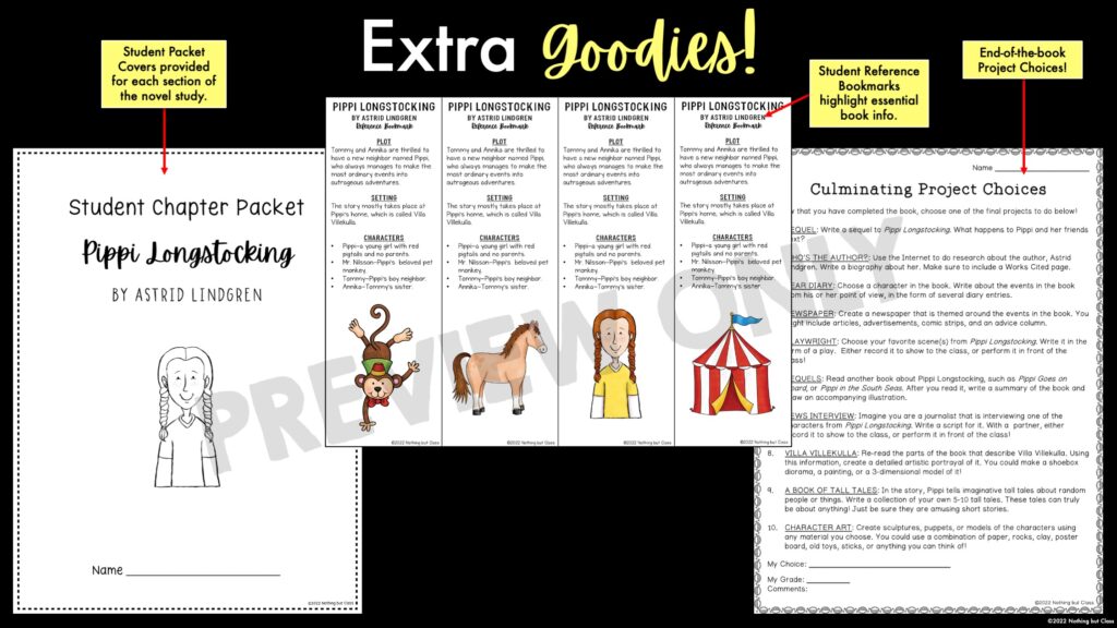 Pippi Longstocking Novel Study Unit | Comprehension with Activities and ...