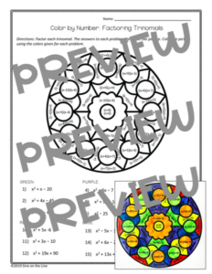 Factor Trinomials A=1: Color by Number | Made By Teachers