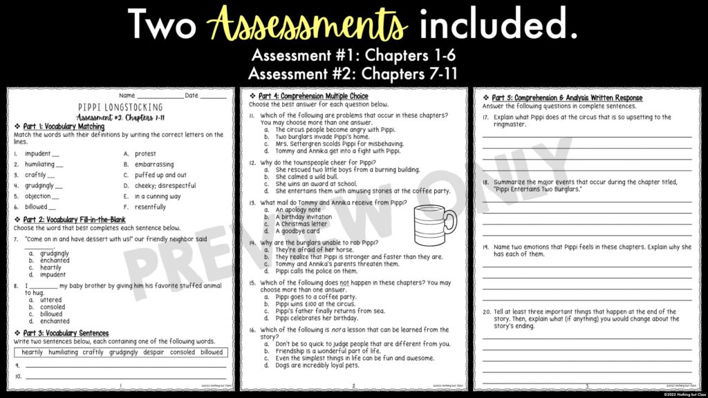 Pippi Longstocking Novel Study Unit | Comprehension with Activities and ...