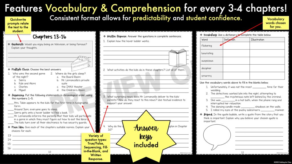 Escape from Mr. Lemoncello's Library Novel Study Unit | Comprehension ...