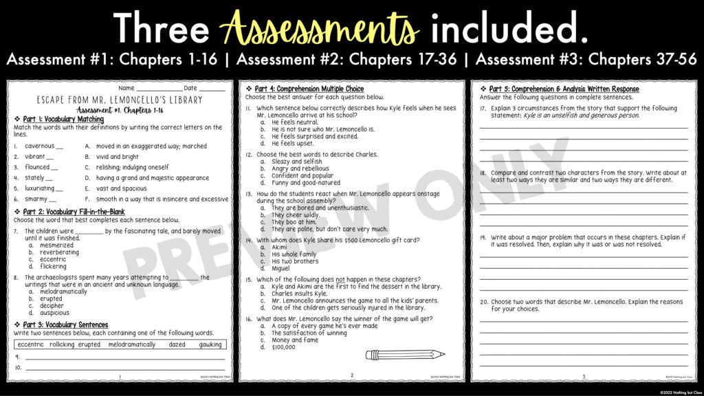Escape from Mr. Lemoncello's Library Novel Study Unit | Comprehension ...