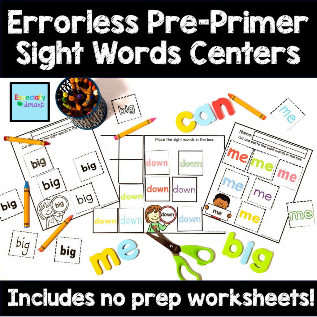 Errorless Pre Primer Sight Words Centers and Worksheets for Special ...