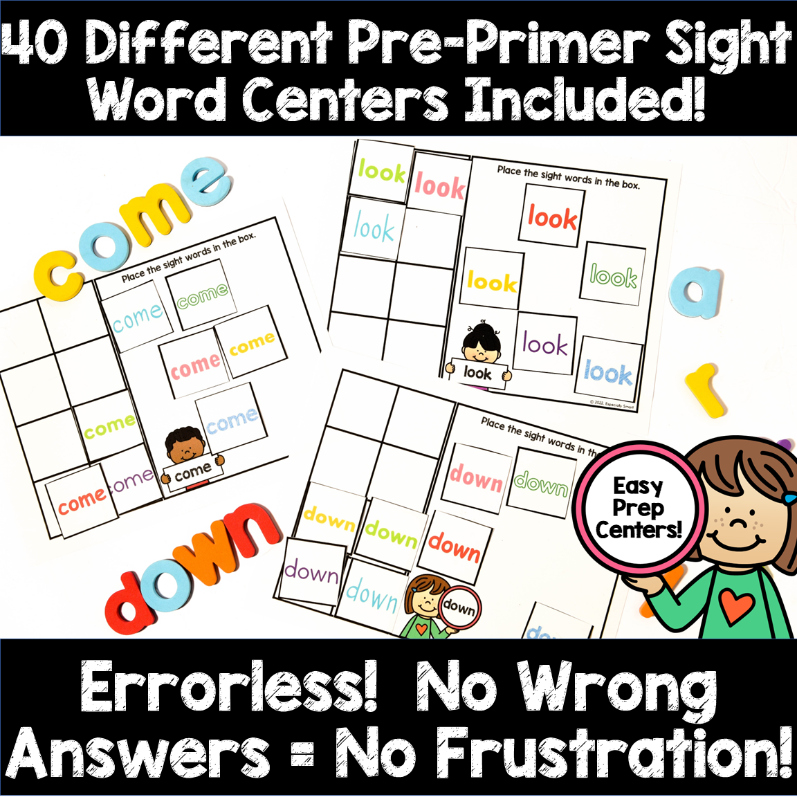 Errorless Pre Primer Sight Words Centers and Worksheets for Special ...