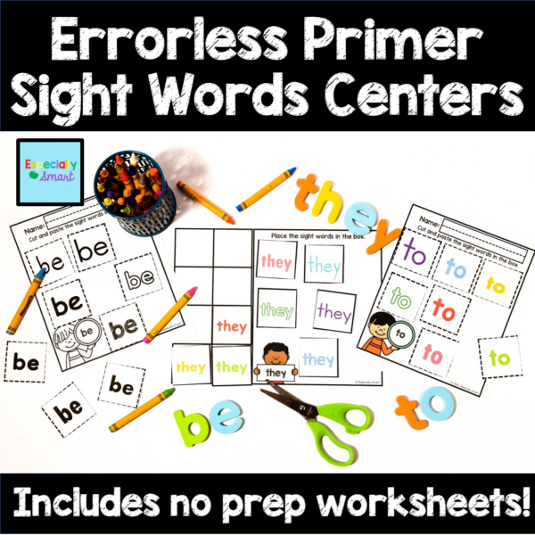 Errorless Primer Sight Words Centers and Worksheets for Special ...