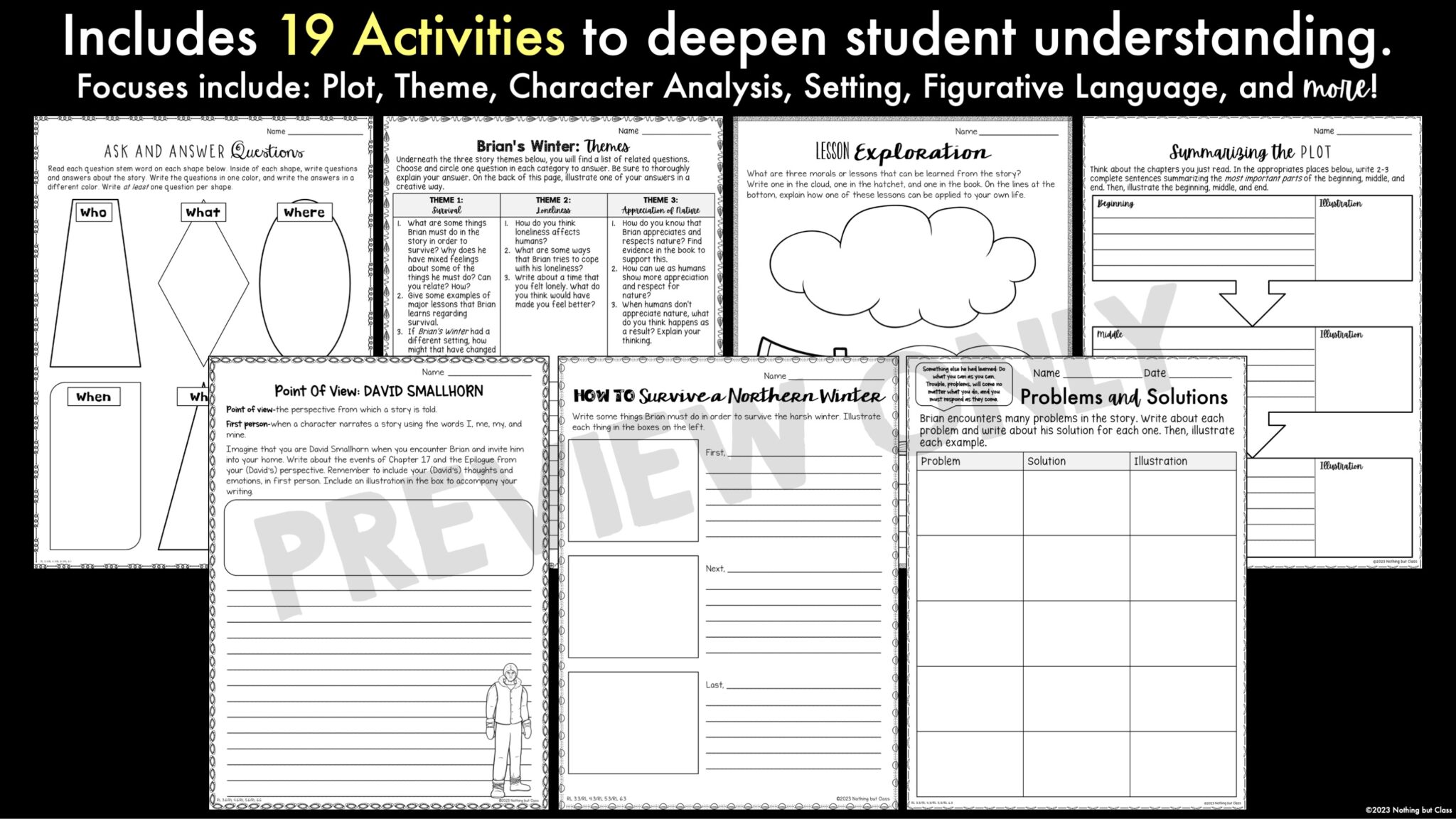 Brian's Winter Novel Study Unit | Comprehension with Activities and ...
