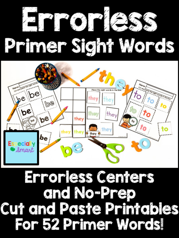 Errorless Primer Sight Words Centers and Worksheets for Special ...