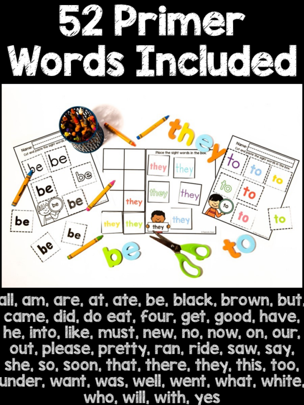 Errorless Primer Sight Words Centers and Worksheets for Special ...