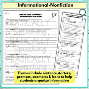 Summarizing Nonfiction Fiction and CER, Paragraph Frames and Cue Strips ...