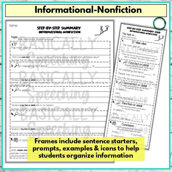 Summarizing Nonfiction Fiction and CER, Paragraph Frames and Cue Strips ...