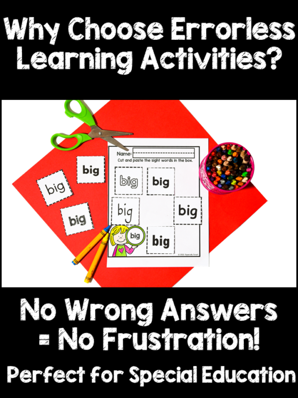 Errorless Primer Sight Words Centers and Worksheets for Special ...