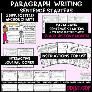 Black History Month Paragraph Writing Sentence Starters and Biography ...